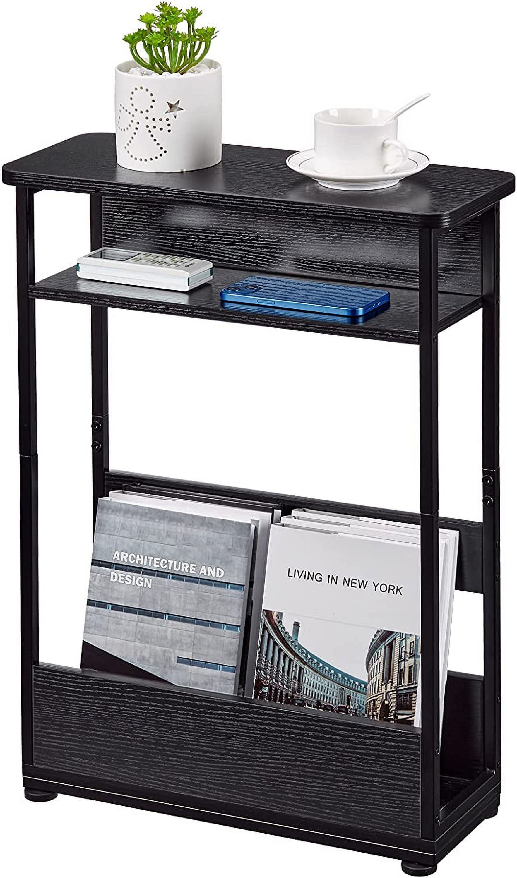 Vintage Side Table with Storage Shelf, 3 Tier Slim End Table Modern ...