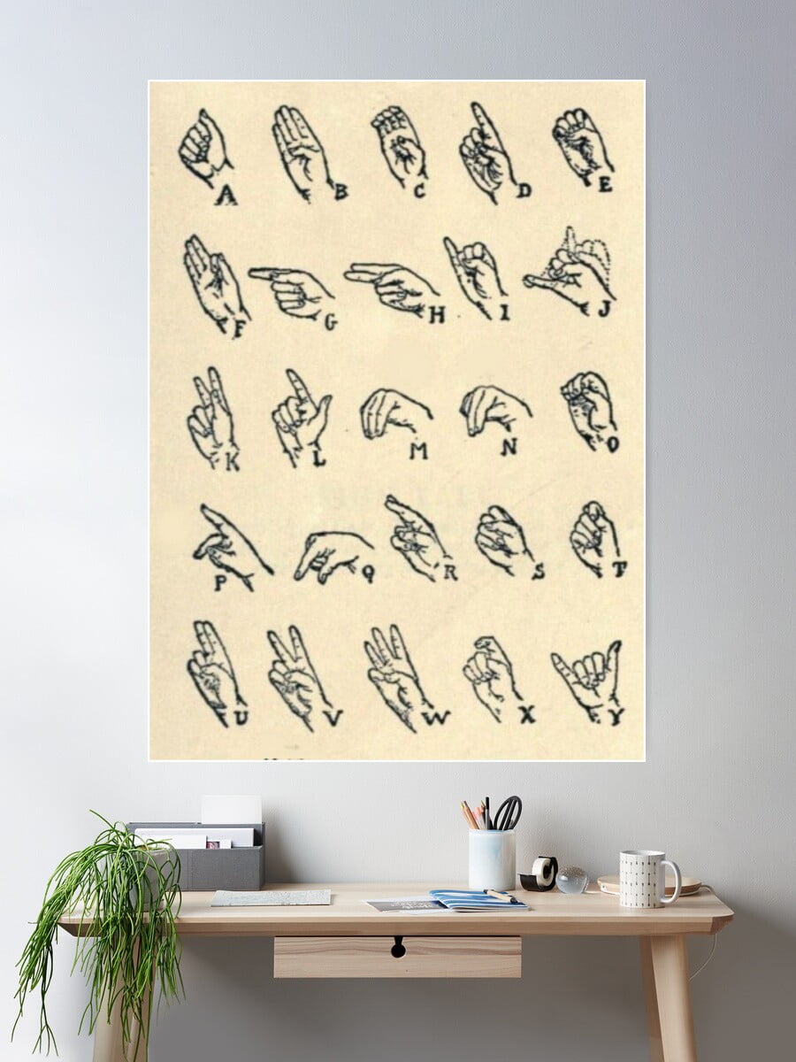 Vintage Sign Language Chart Poster Wall Art, Modern Wall Decor For ...