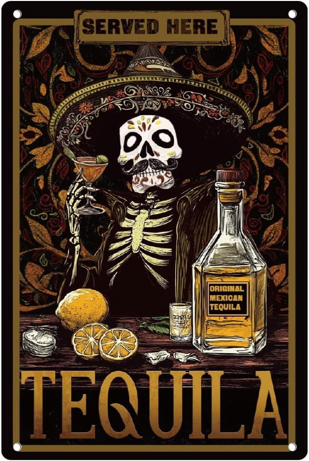 Vintage Sign Skull Metal Mexico TEQUILA Tin Sign Retro Beer Wall Art ...