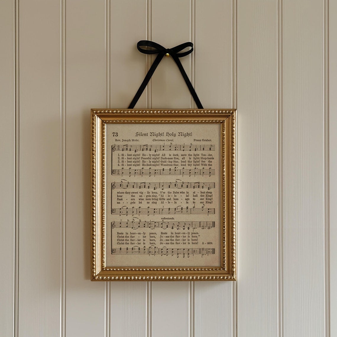 Vintage Silent Night Christmas Carol Print, Rustic Holiday Decor #1775 ...