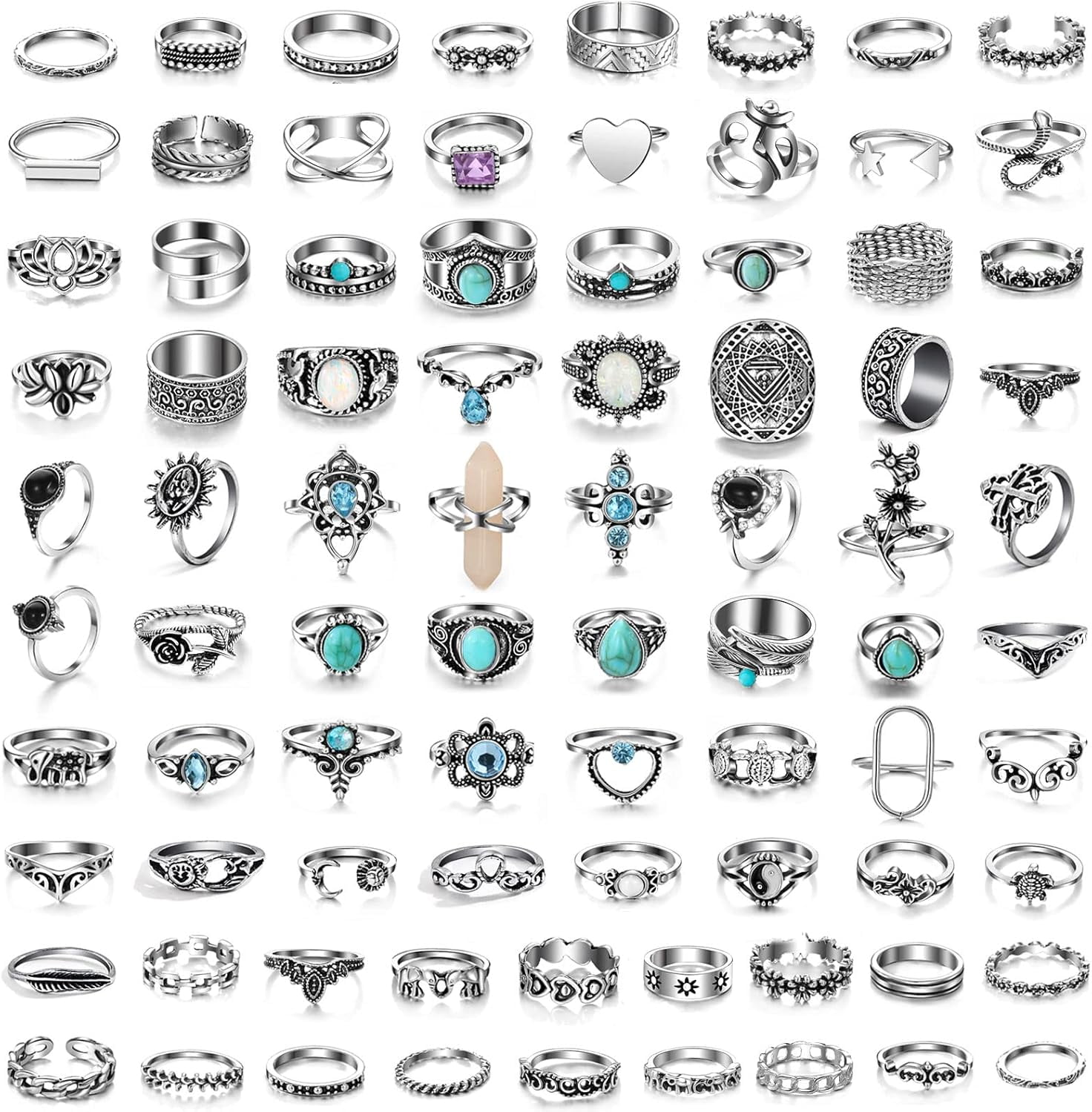 Vintage Silver Knuckle Rings Set for Women Men, Chunky Rings Aesthetic ...