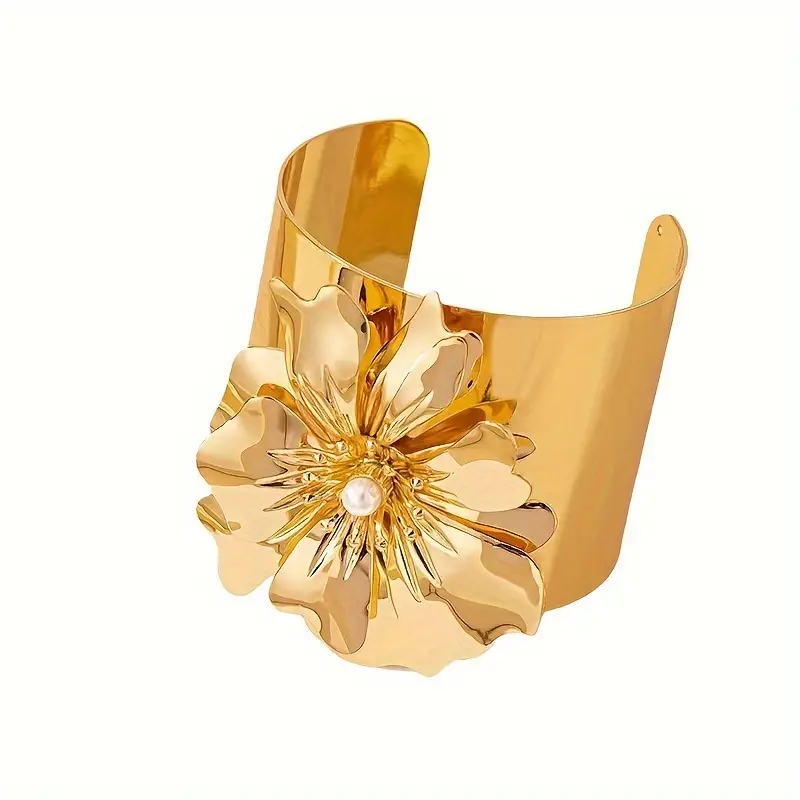 Vintage Simple Large Flower Open Cuff Bangle Bracelet Adjustable Alloy ...
