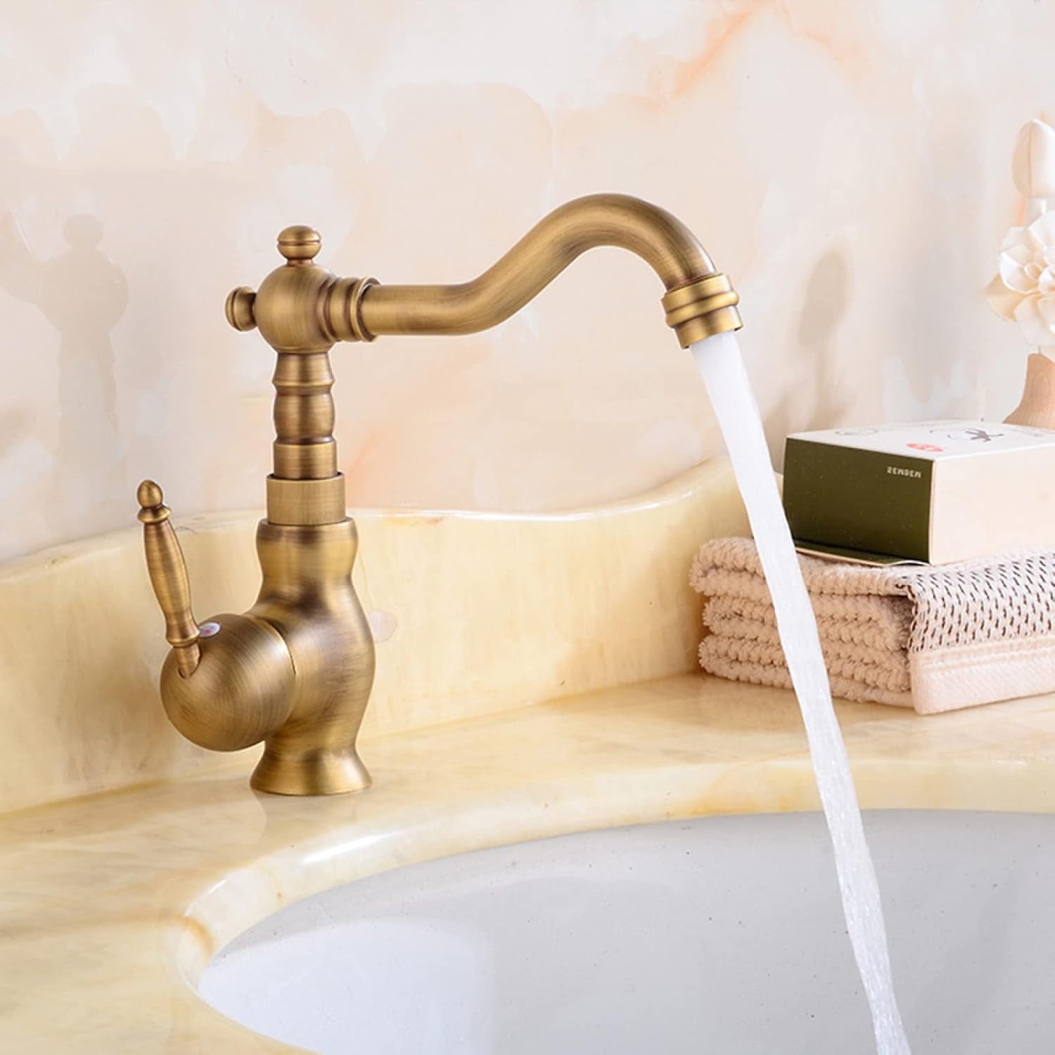 Vintage Sink Faucet Bathroom 360 Swivel Spout Antique Brass, Cold Hot ...