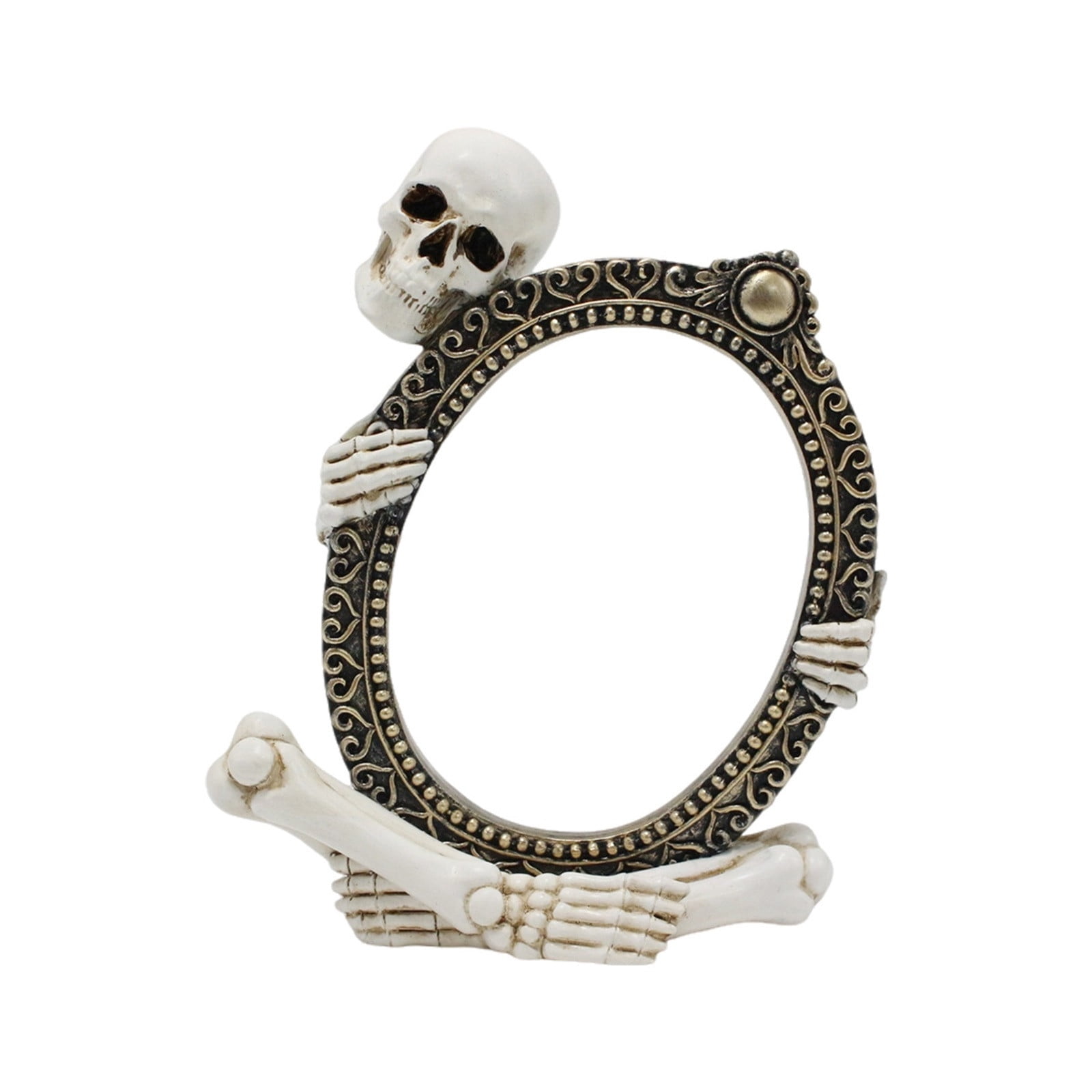Vintage Skeleton Mirror Frame Statue – Gothic Halloween Decor with ...