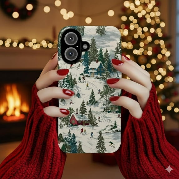 Vintage Ski Mountain Winter Holiday Phone Case for iPhone 17 through 11 ...