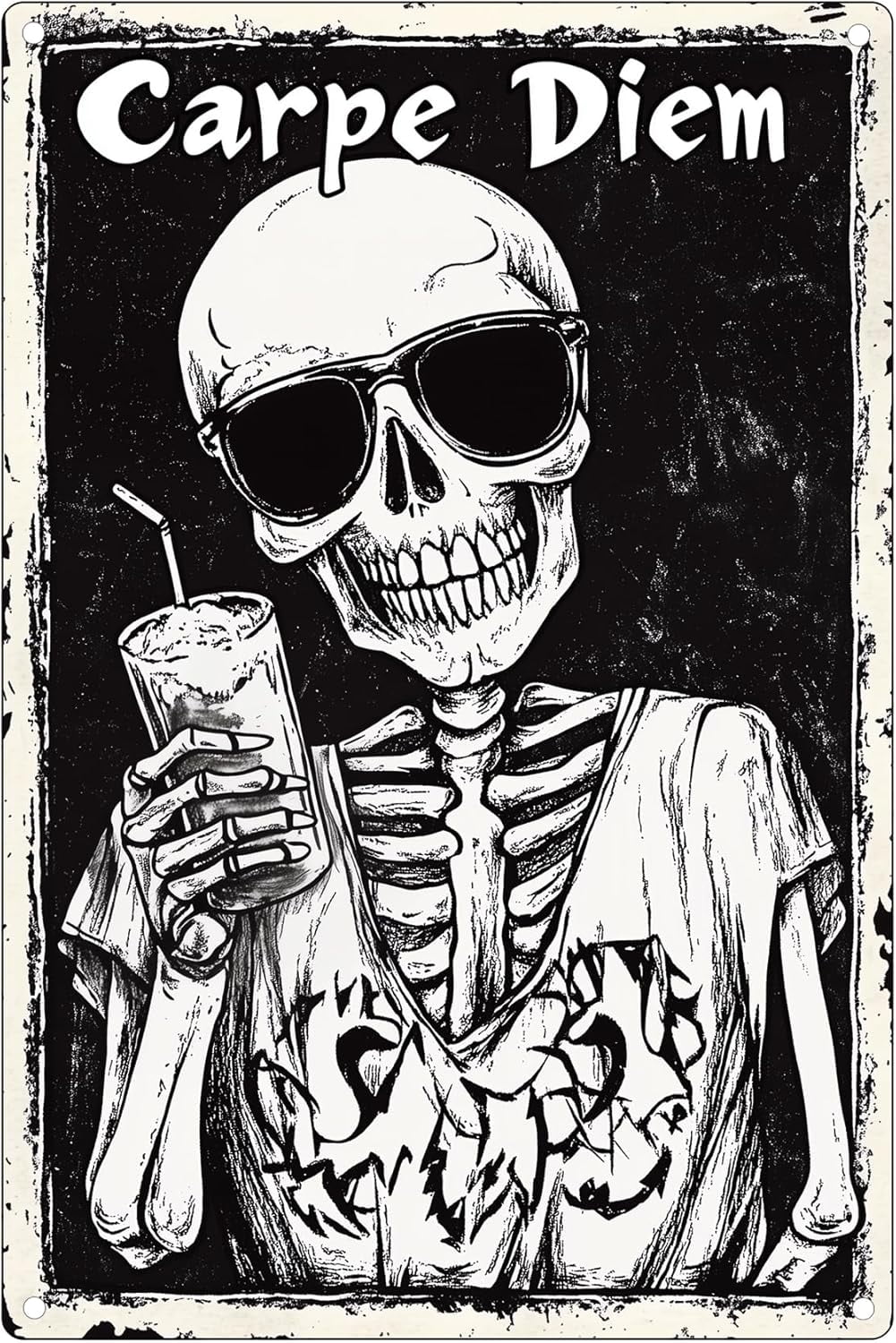 Vintage Skull Sign Skeleton Metal Sign Fun Skeleton Sign Carpe Diem ...