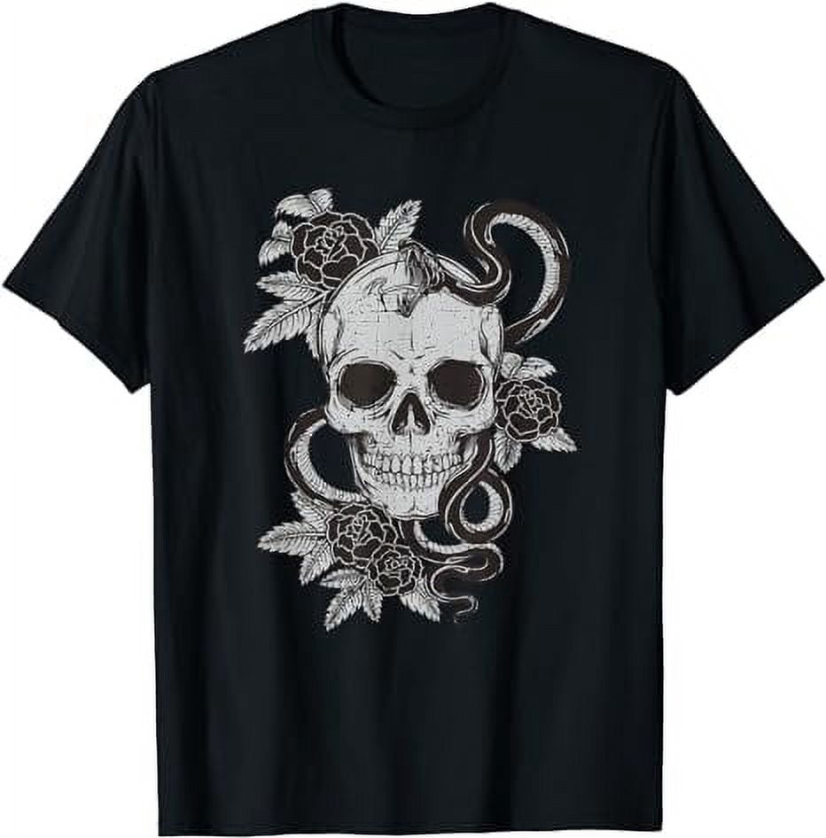 Vintage Skull Snake Rose Art Shirt Old School Tattoo Tee - Walmart.com