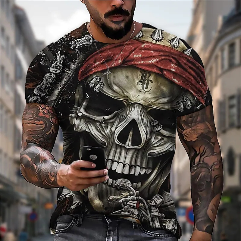 Vintage Skull T-shirt For Men 3d Printed Skull Men's T-shirts Oversized ...