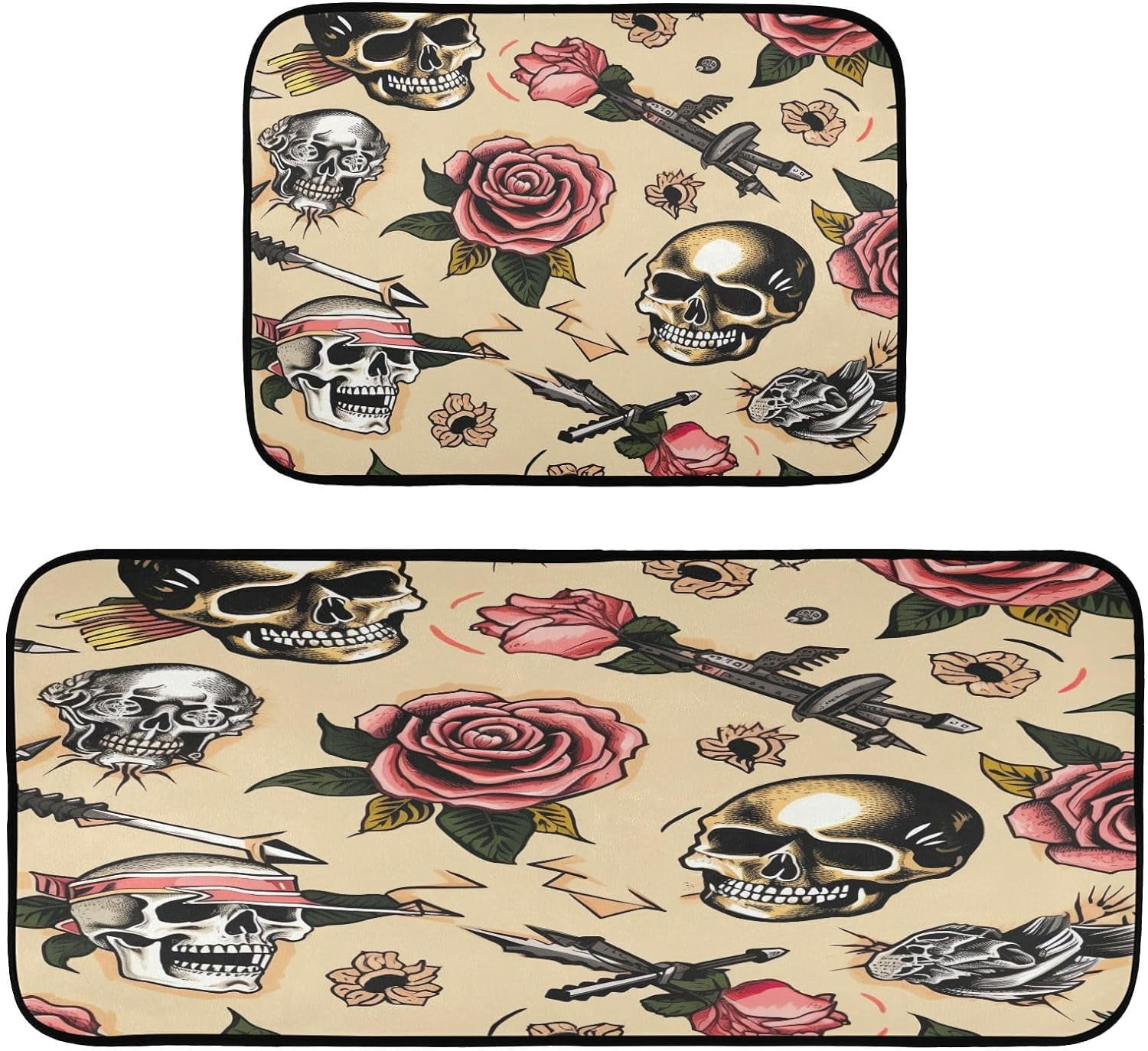 Vintage Skulls Anti Fatigue Mats for Kitchen Floor,Set of 2 Non Skid ...