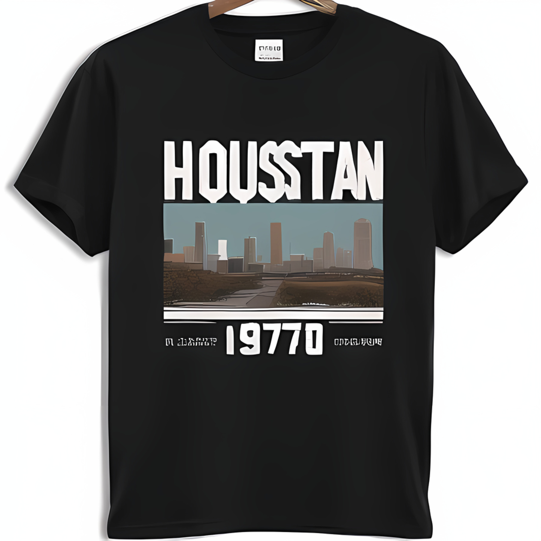 Vintage Skyline T-Shirt with 'HOSTAN' & 'Pulling back to show skyline ...
