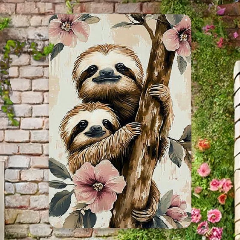 Vintage Sloth Family Tin Sign - Rustic 8"x12" Metal Wall Art with ...