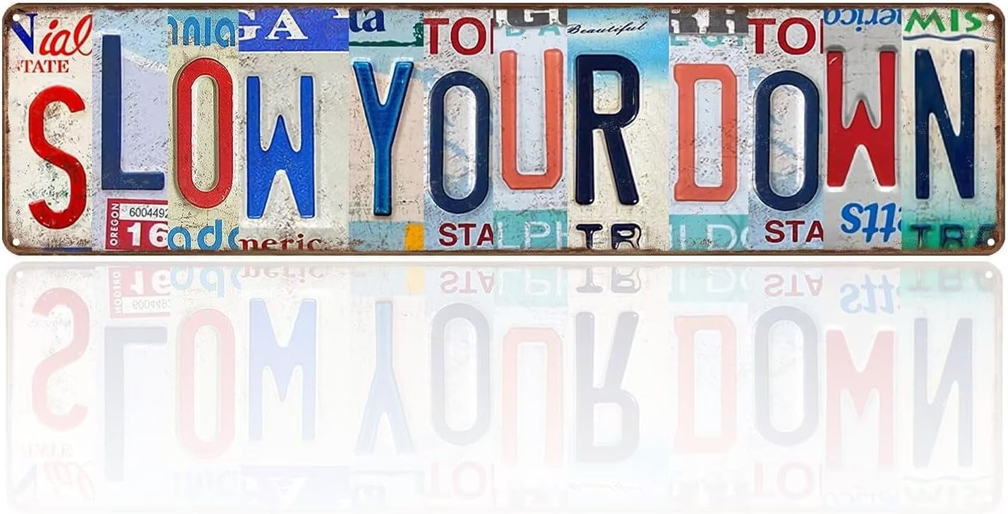 Vintage Slow Your Down Metal Sign Indoor/Outdoor Wall Decor License ...