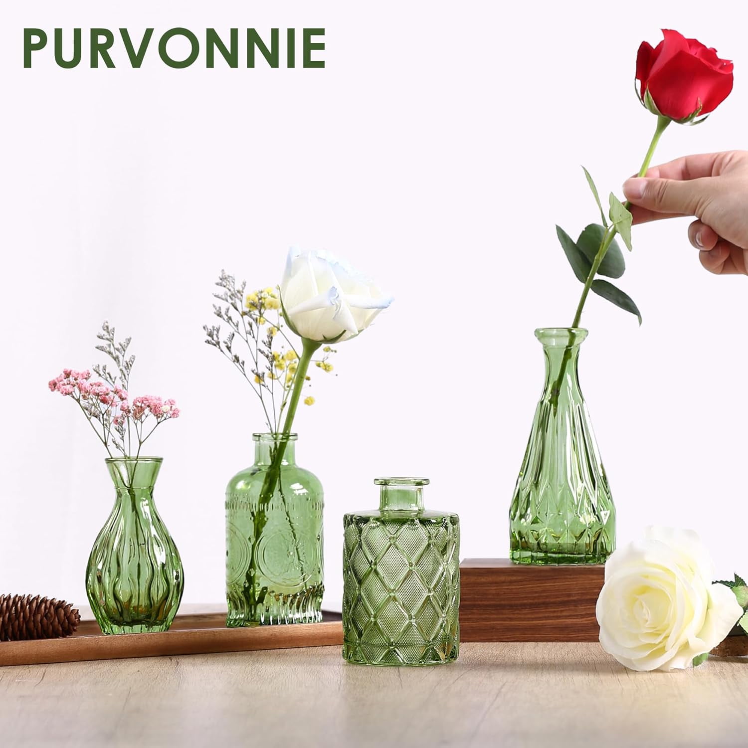 Vintage Small Glass Vases Set of 10, Amber Bud Vases for Flowers, Wedding Centerpieces, Home ...