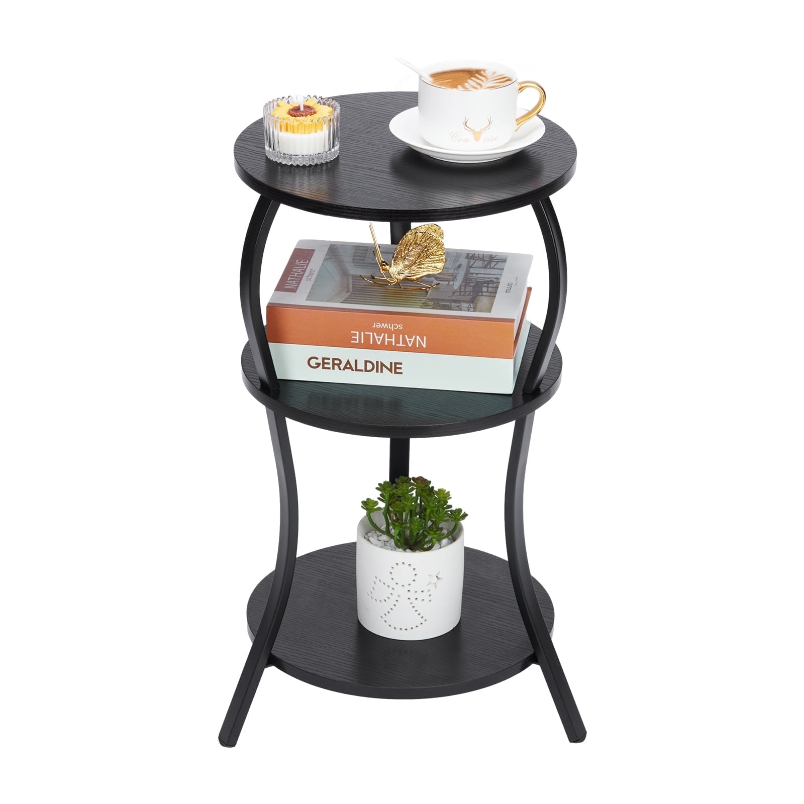 Vintage Small Round Side Table, 3-Tier Slim Waist Circular End Table ...