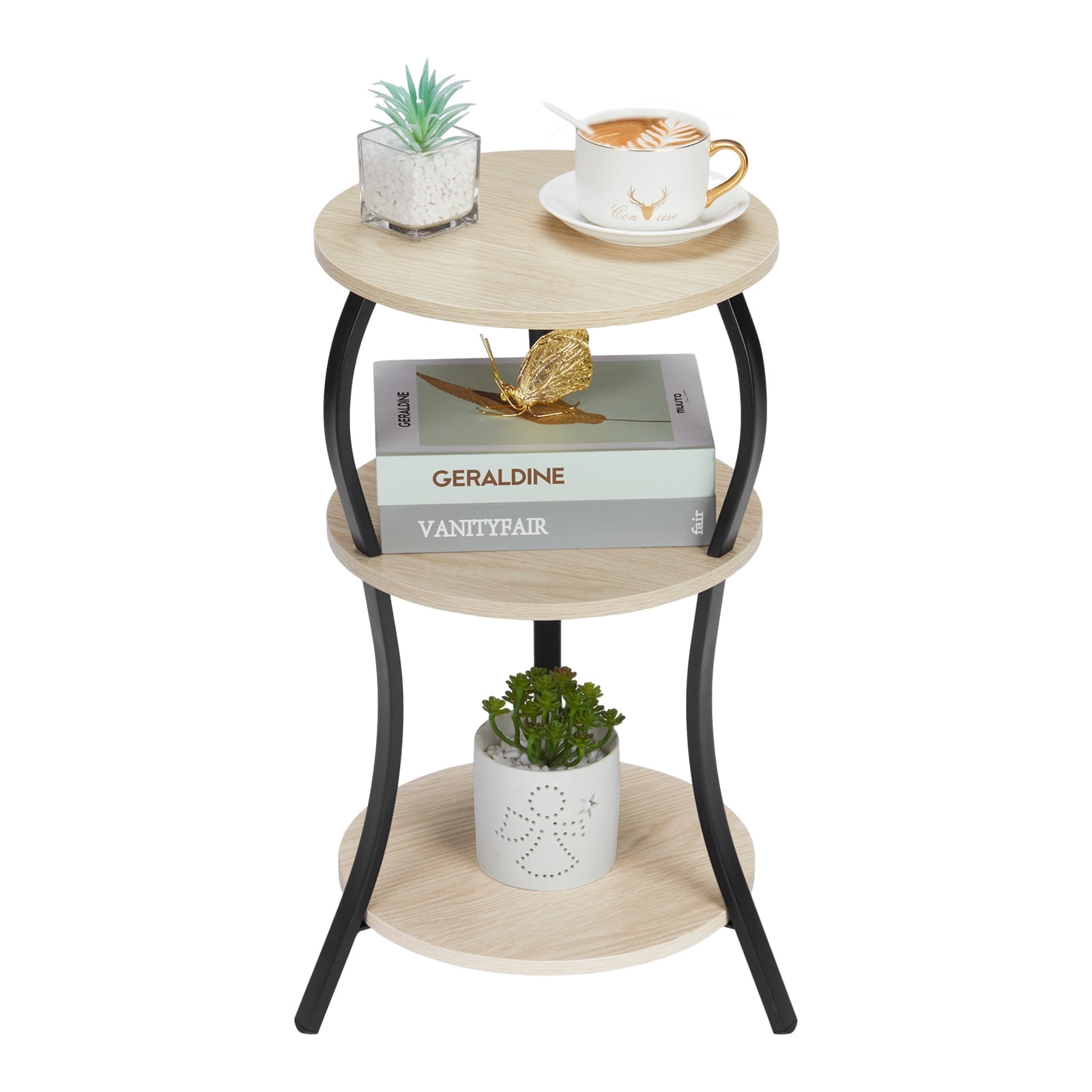 Vintage Small Round Side Table, 3-Tier Slim Waist Circular End Table ...