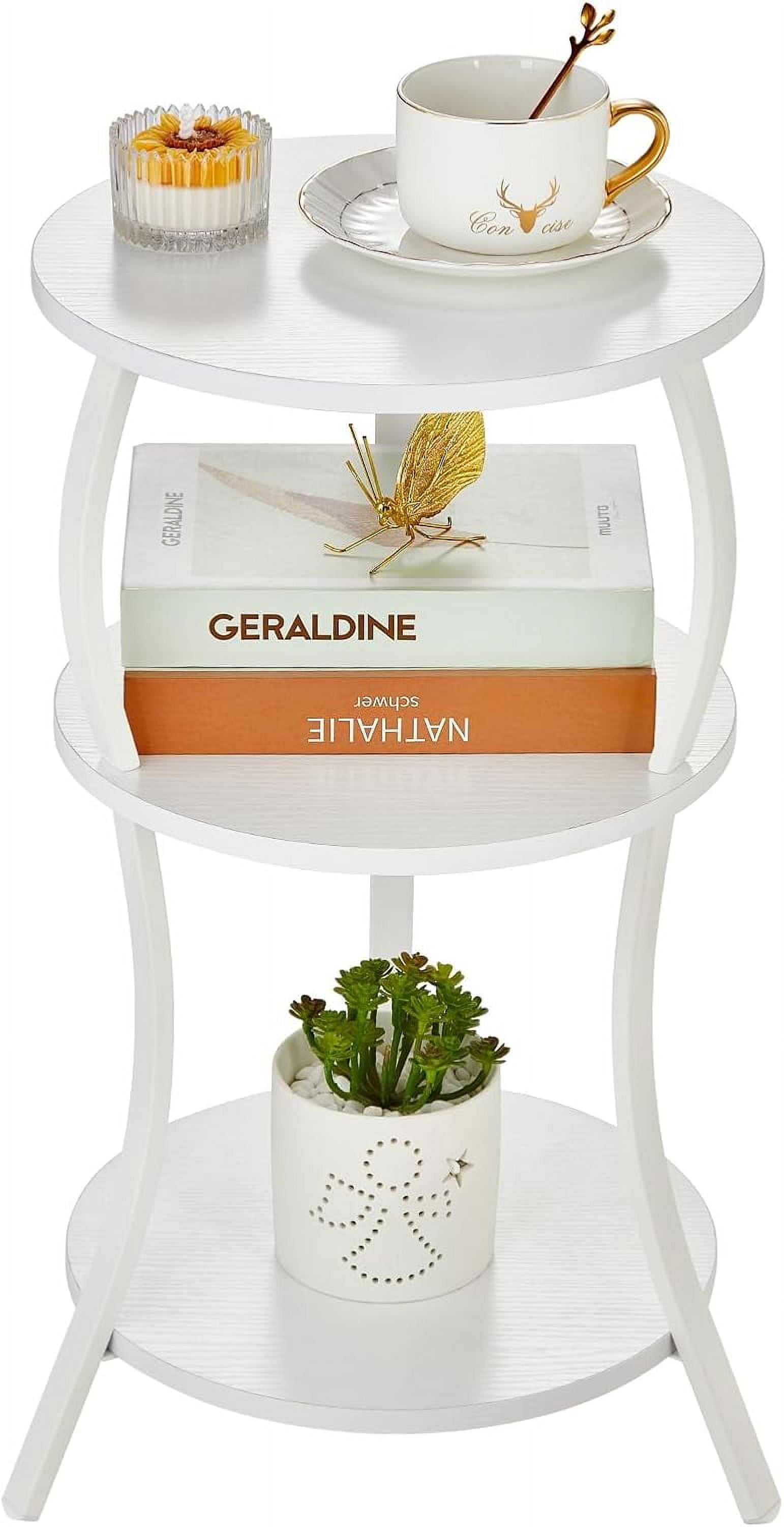 Vintage Small Round Side Table, 3-Tier Slim Waist Circular End Table ...