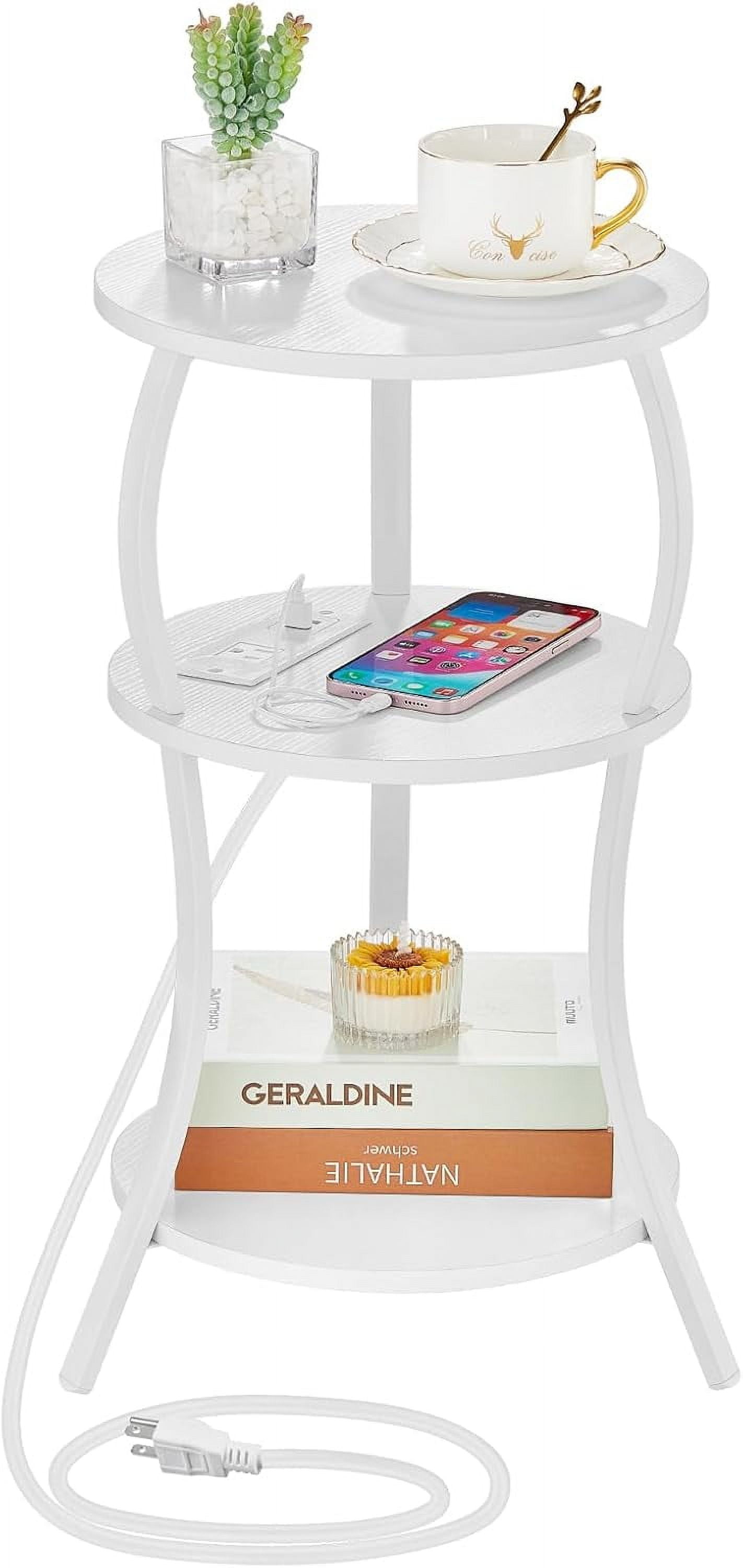 Vintage Small Round Side Table, 3-Tier Slim Waist Circular End Table ...
