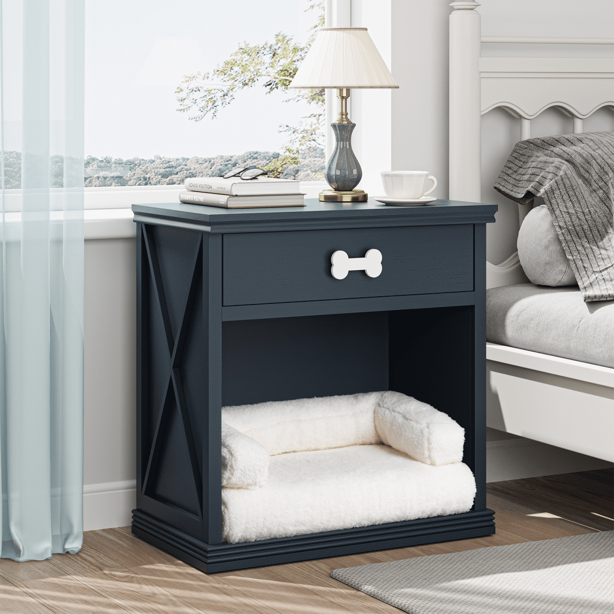 Vintage Small Storage Cabinet with LED Light & Pet Bed - Hidden Cat ...