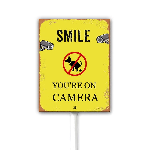 Vintage Smile You Are On Camera Funny Dog Poop Sign, No Dog Poop Lawn ...