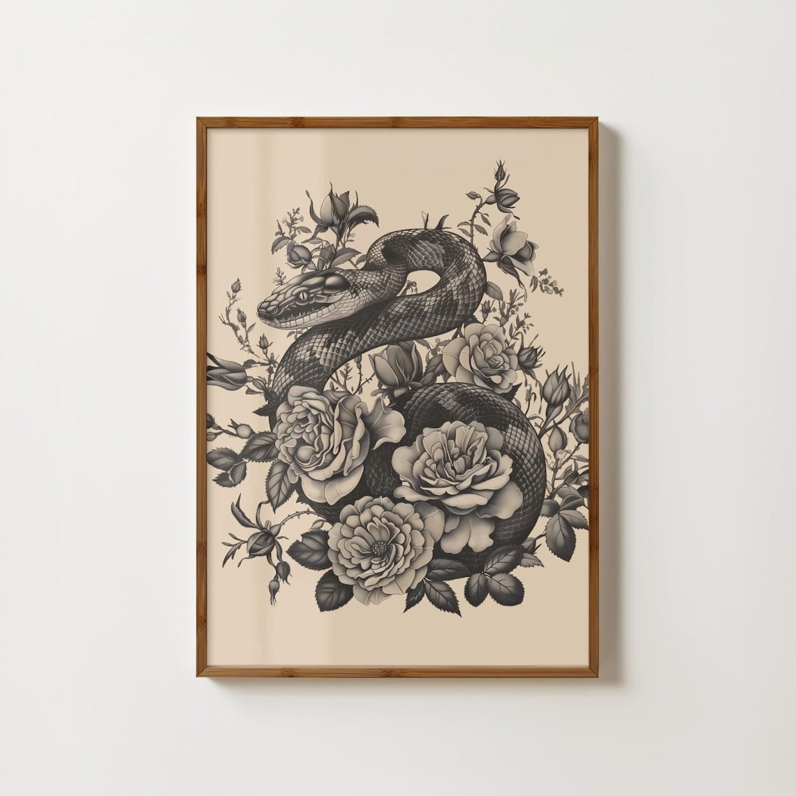Vintage Snake Print Reptile Python Illustration Dark Academia Print ...
