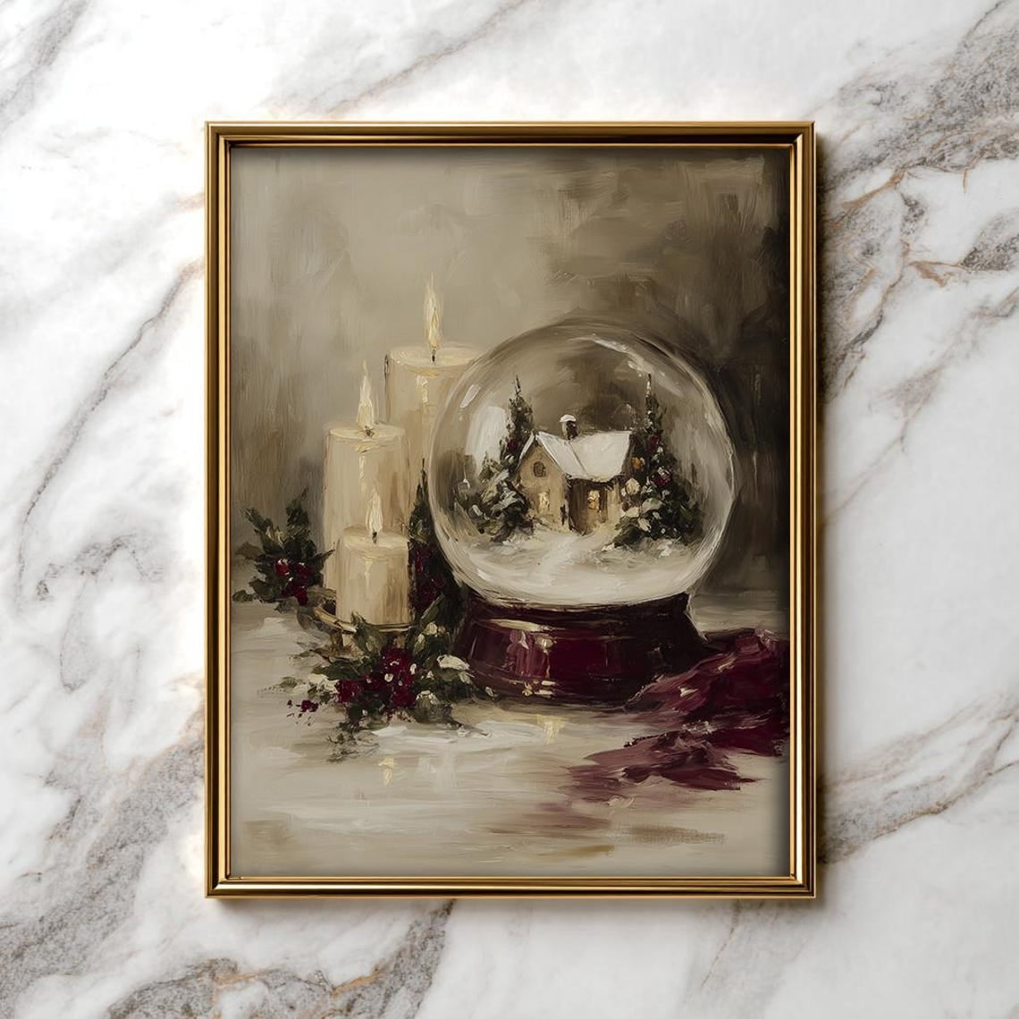 Vintage Snow Globe Still Life Art - Cozy, Festive Decor, Classic Wall ...