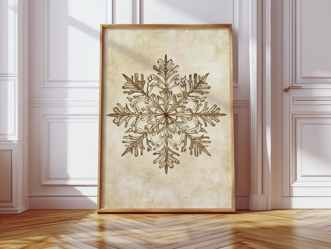 Vintage Snowflake Illustration – Detailed Snowflake Drawing On Rustic ...