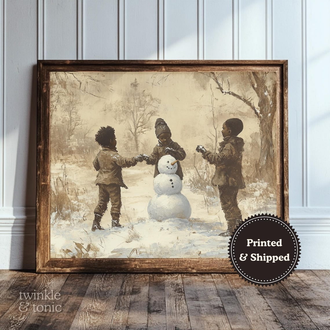 Vintage Snowman Art Print Rustic Moody Winter Scene Poster UNFRAMED ...