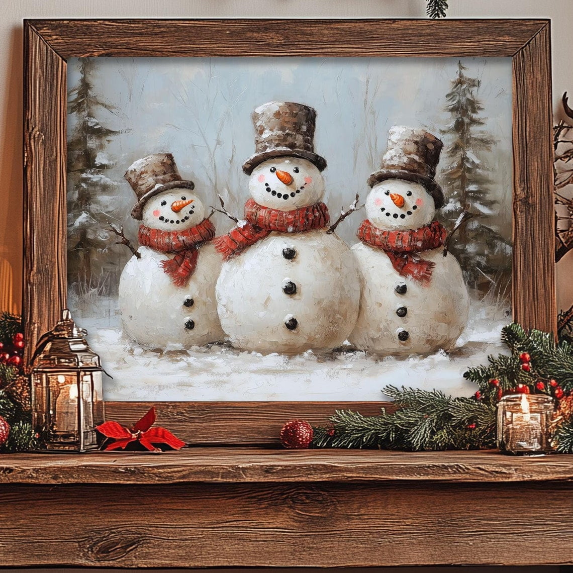Vintage Snowman Decor, Wall Art Print, Farmhouse Rustic Winter, Snowman ...