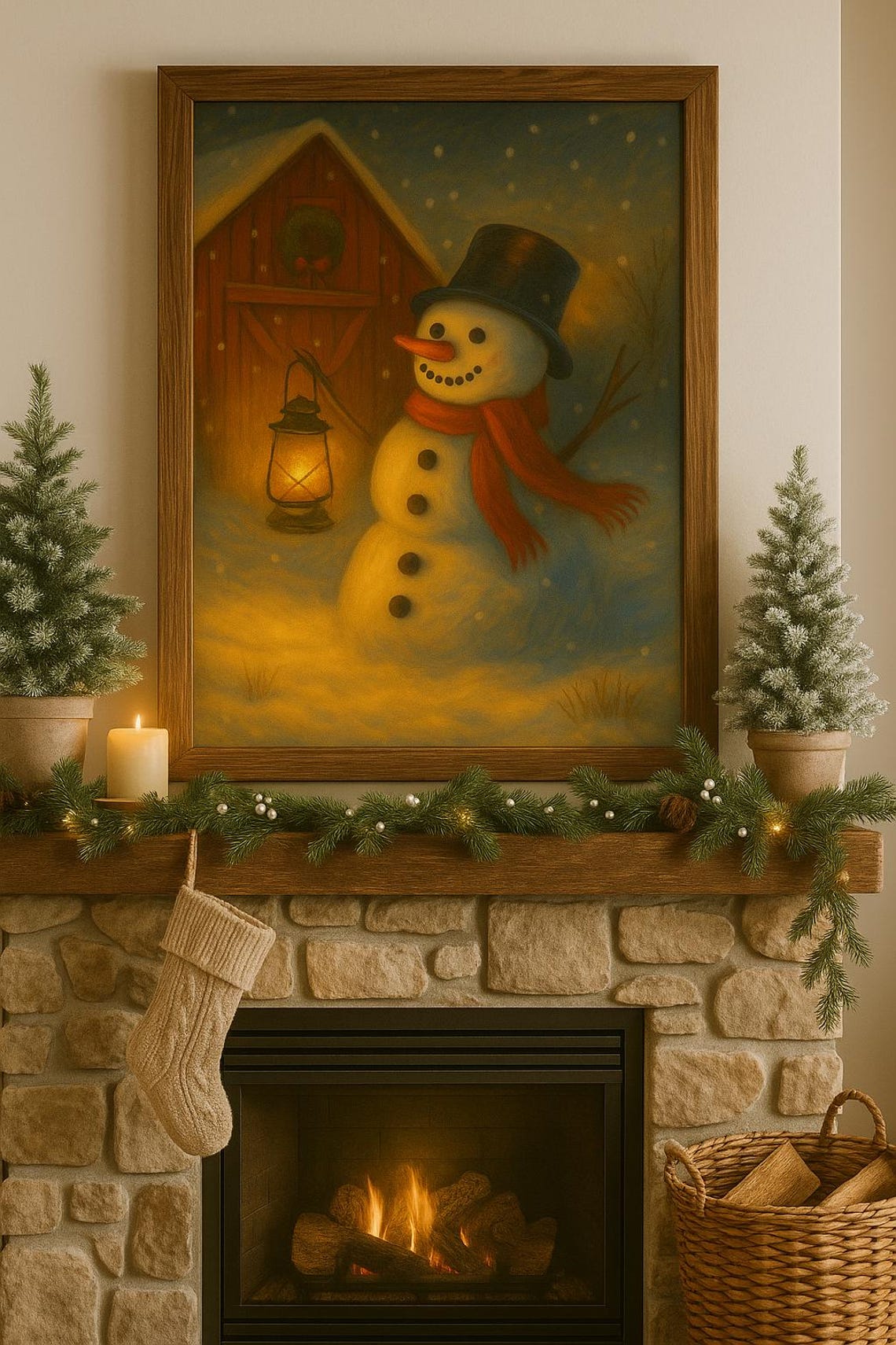 Vintage Snowman Lantern Winter Print, Rustic Barn Wall Art, Cozy Winter ...