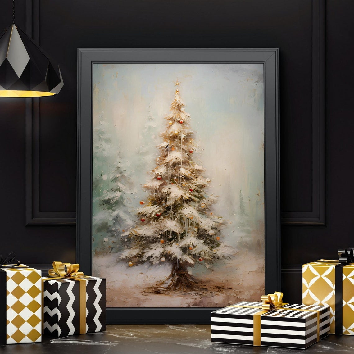 Vintage Snowy Tree Wall Art, Winter Scene Wall Decor, Rustic Tree ...