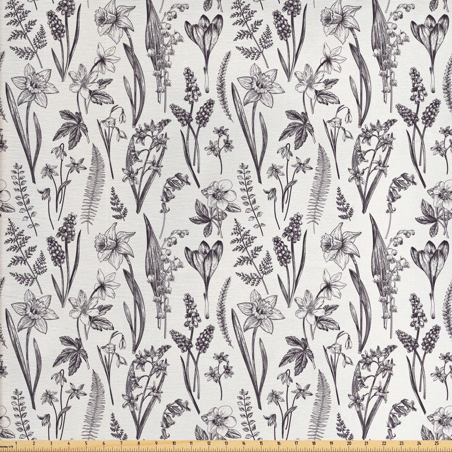 Ambesonne Vintage Fabric by the Yard Upholstery, Flowers and Herbs ...