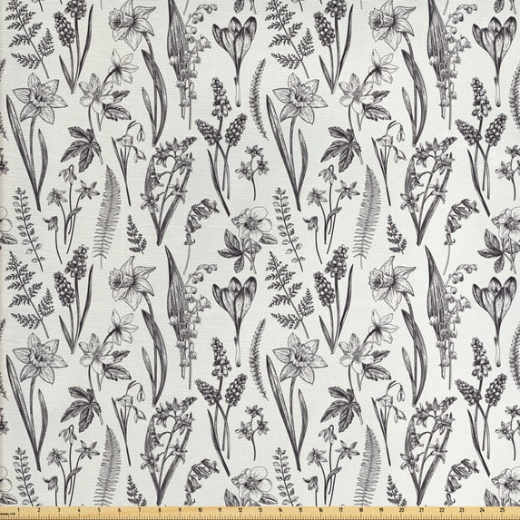 Ambesonne Vintage Fabric by the Yard Upholstery, Flowers and Herbs ...