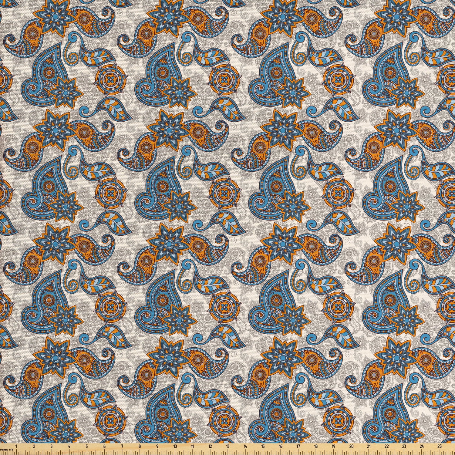 Vintage Sofa Upholstery Fabric by the Yard, Paisley Design with Floral ...