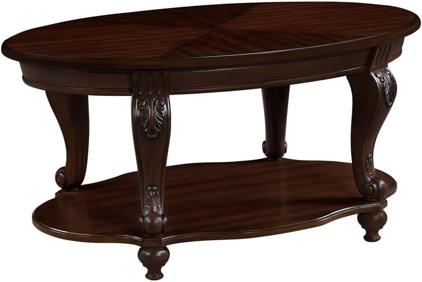 Vintage Solid Wood Coffee Table, 42" Oval Cocktail Table with Storage ...