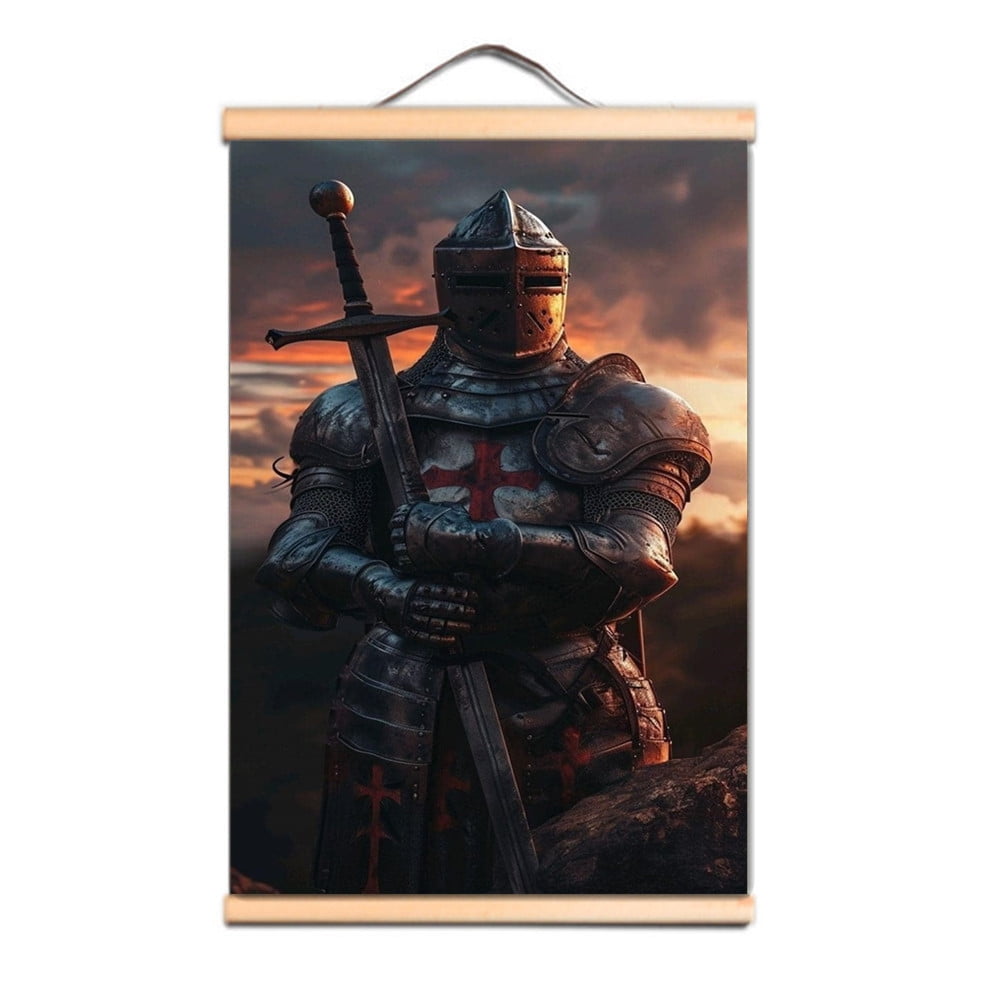 Vintage Solid Wood Scroll Painting of the Knights Templar: Medieval ...