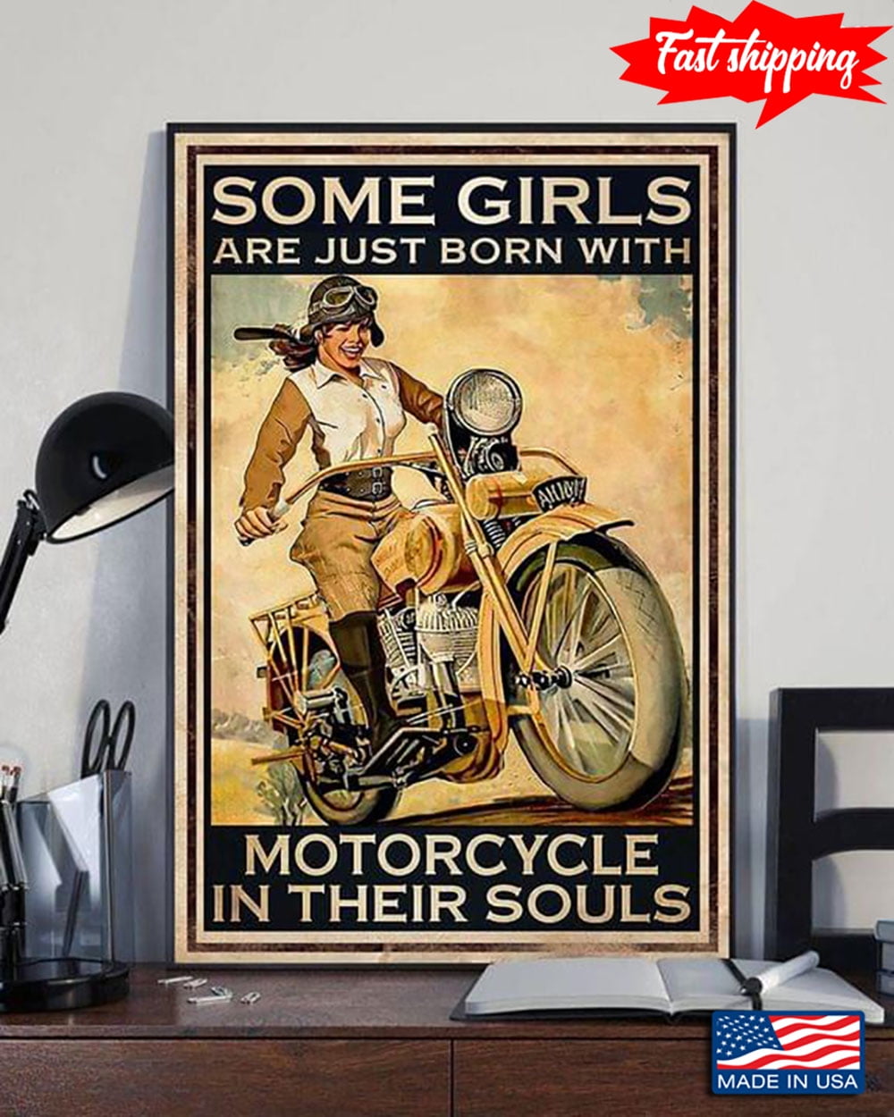 Vintage Some Girls Are Just Born With Motorcycle In Their Souls 11 x 17 ...
