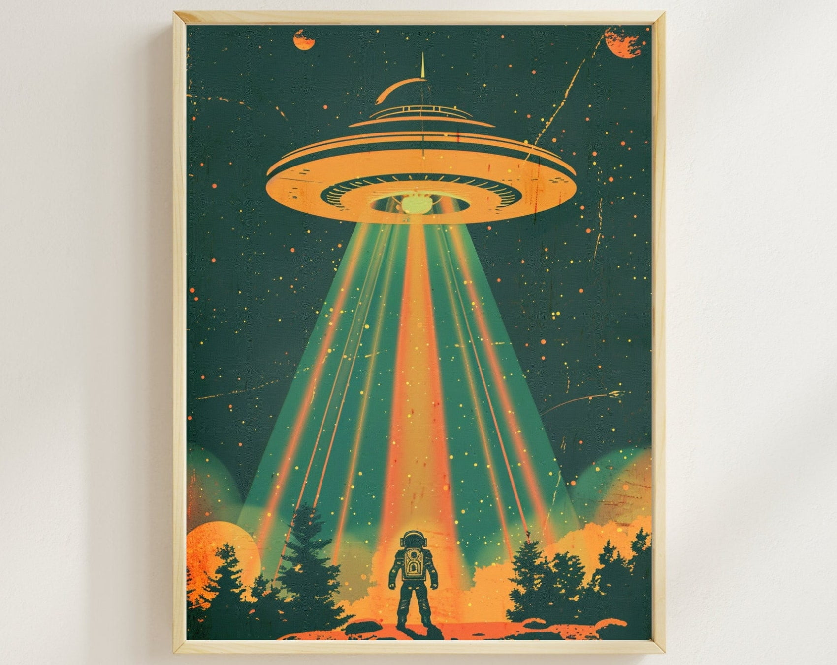 Vintage Space Poster Astronaut SciFi Wall Art Retro UFO Room Decor ...