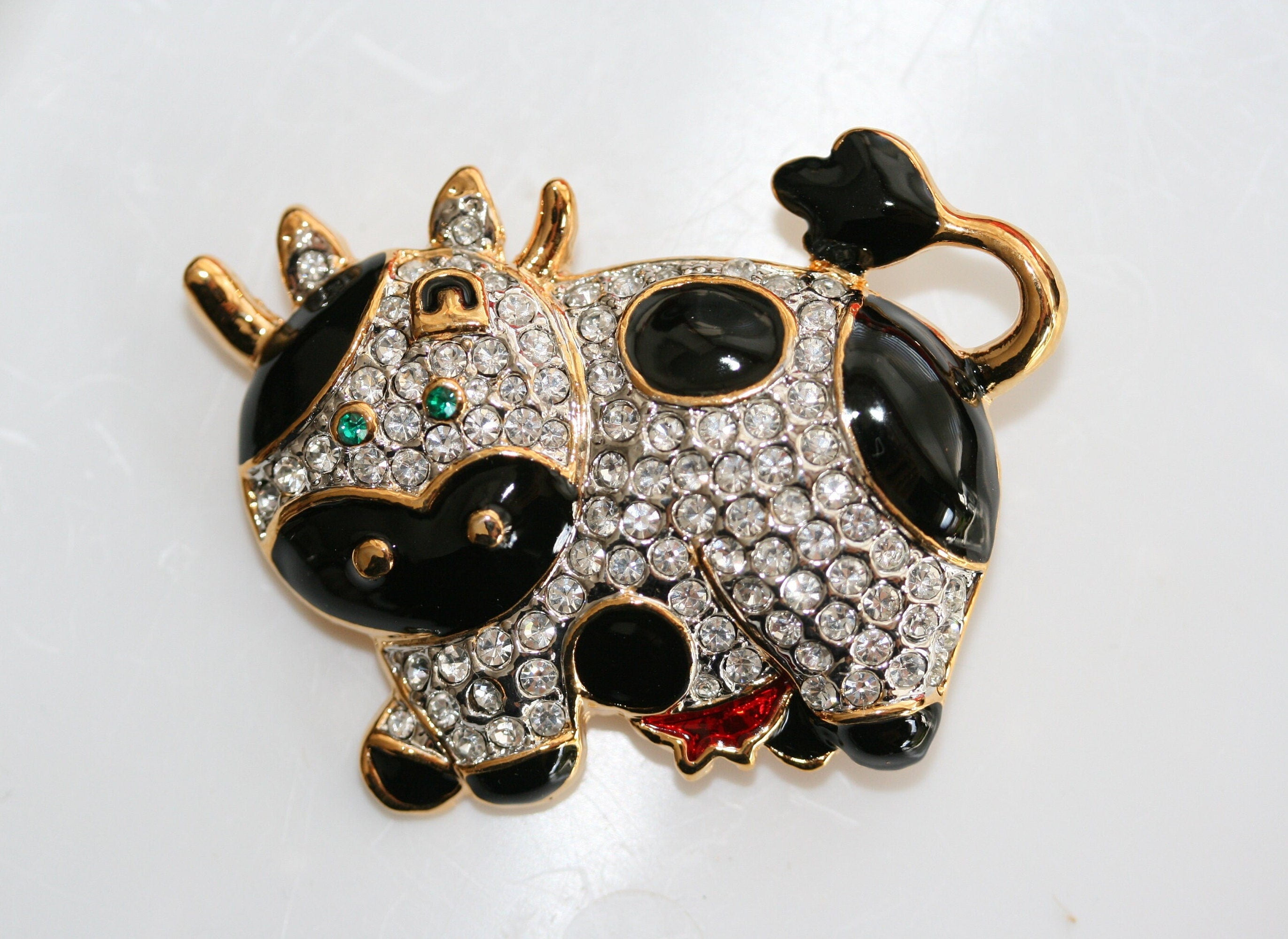 Vintage Sparkling Crystal Rhinestone COW Brooch/Pin, Barn Animals Pin ...