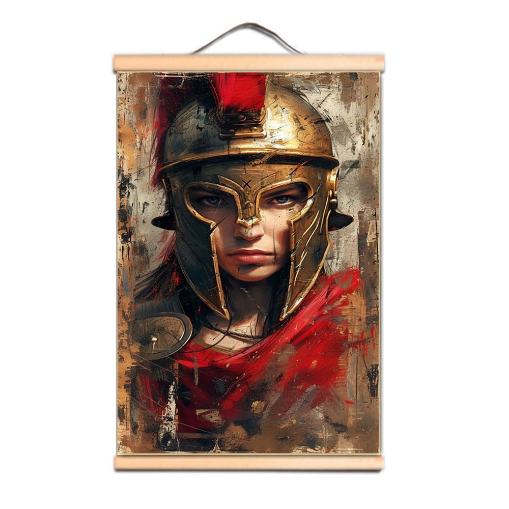 Vintage Spartan Warrior Wall Art Poster Solid Wood Scroll Painting Wall ...