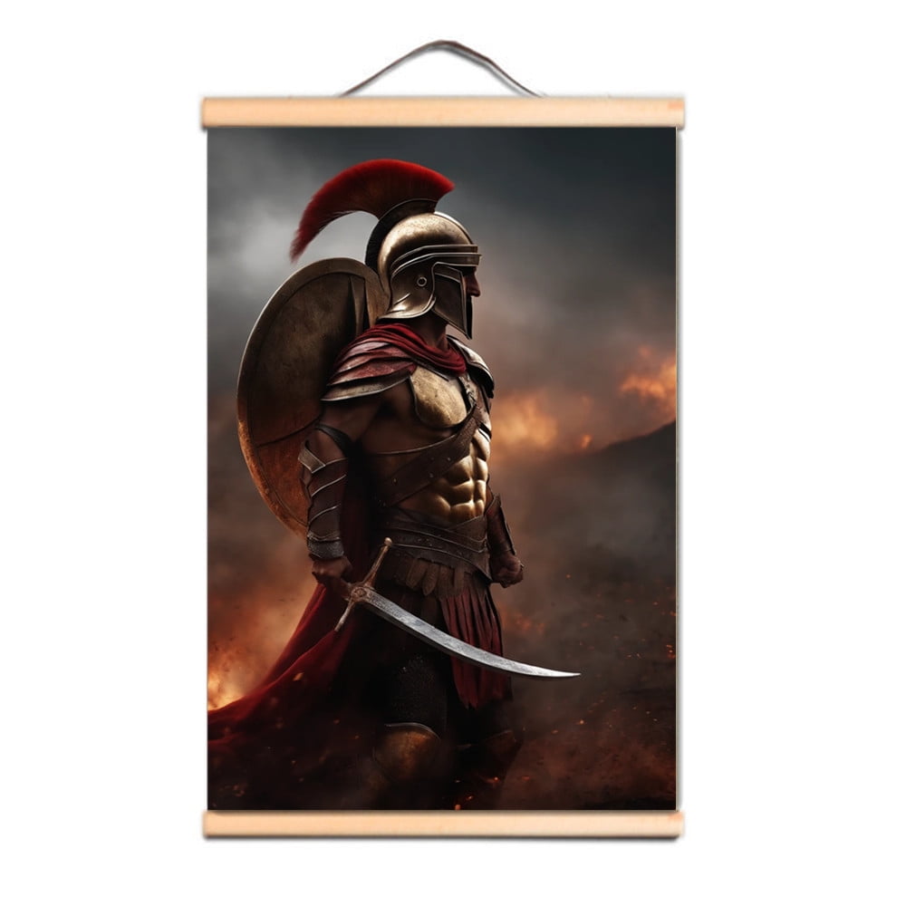 Vintage Spartan Warriors Artwork Scroll Painting Wall Art Decor Poster ...