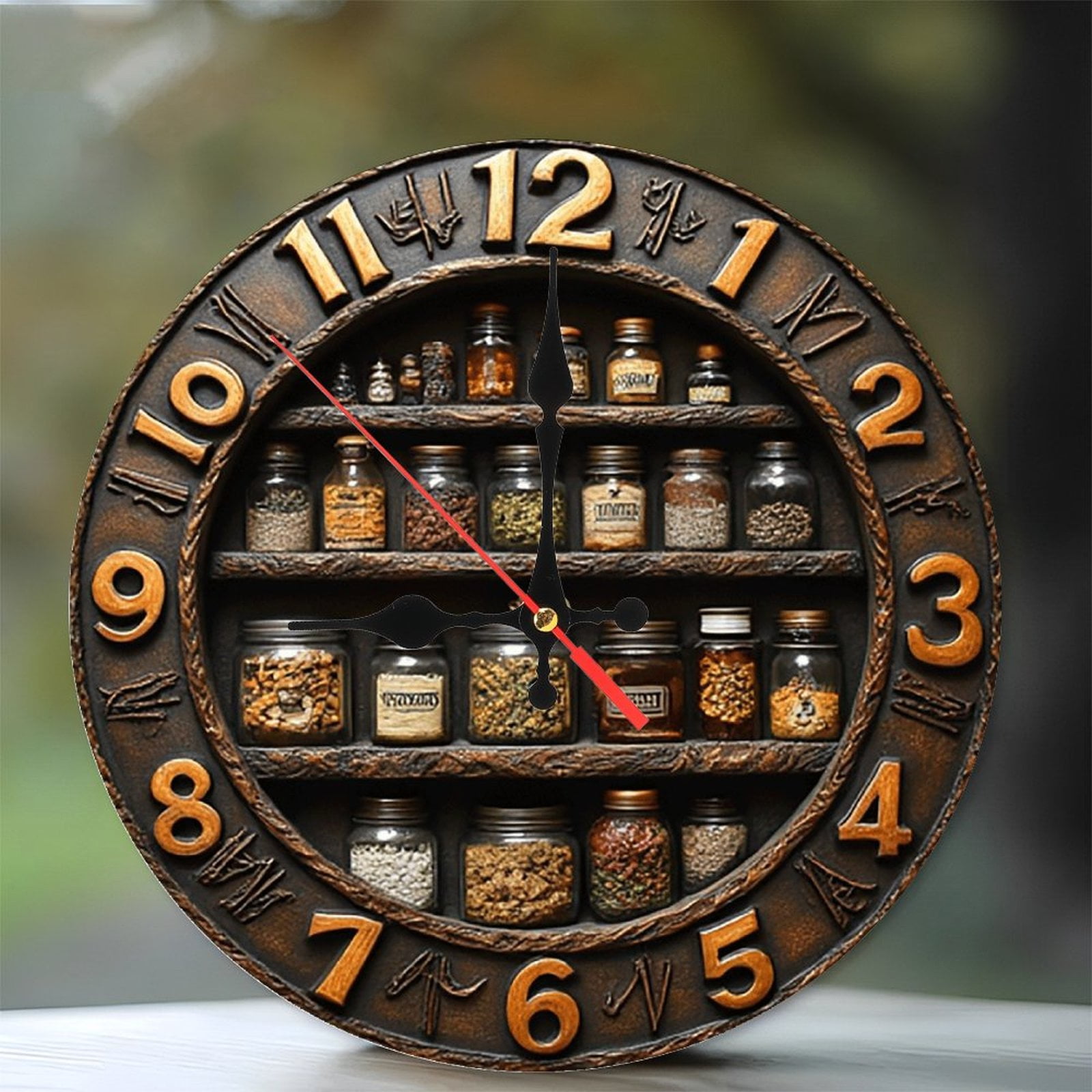 Vintage Spice Rack Clock Wall Decor 10-Inch Silent Wooden Wall Clock ...