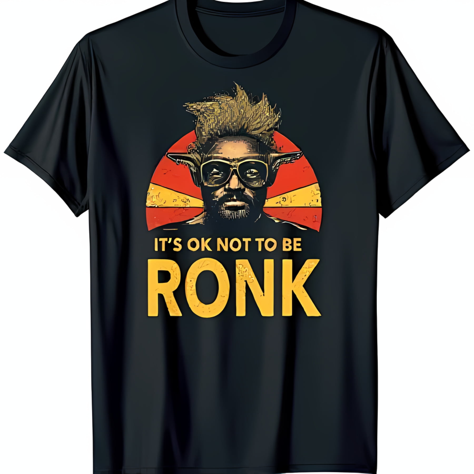 Vintage Spiky Hair Graphic Black T-Shirt 'It's Ok Not To Be Ronk ...