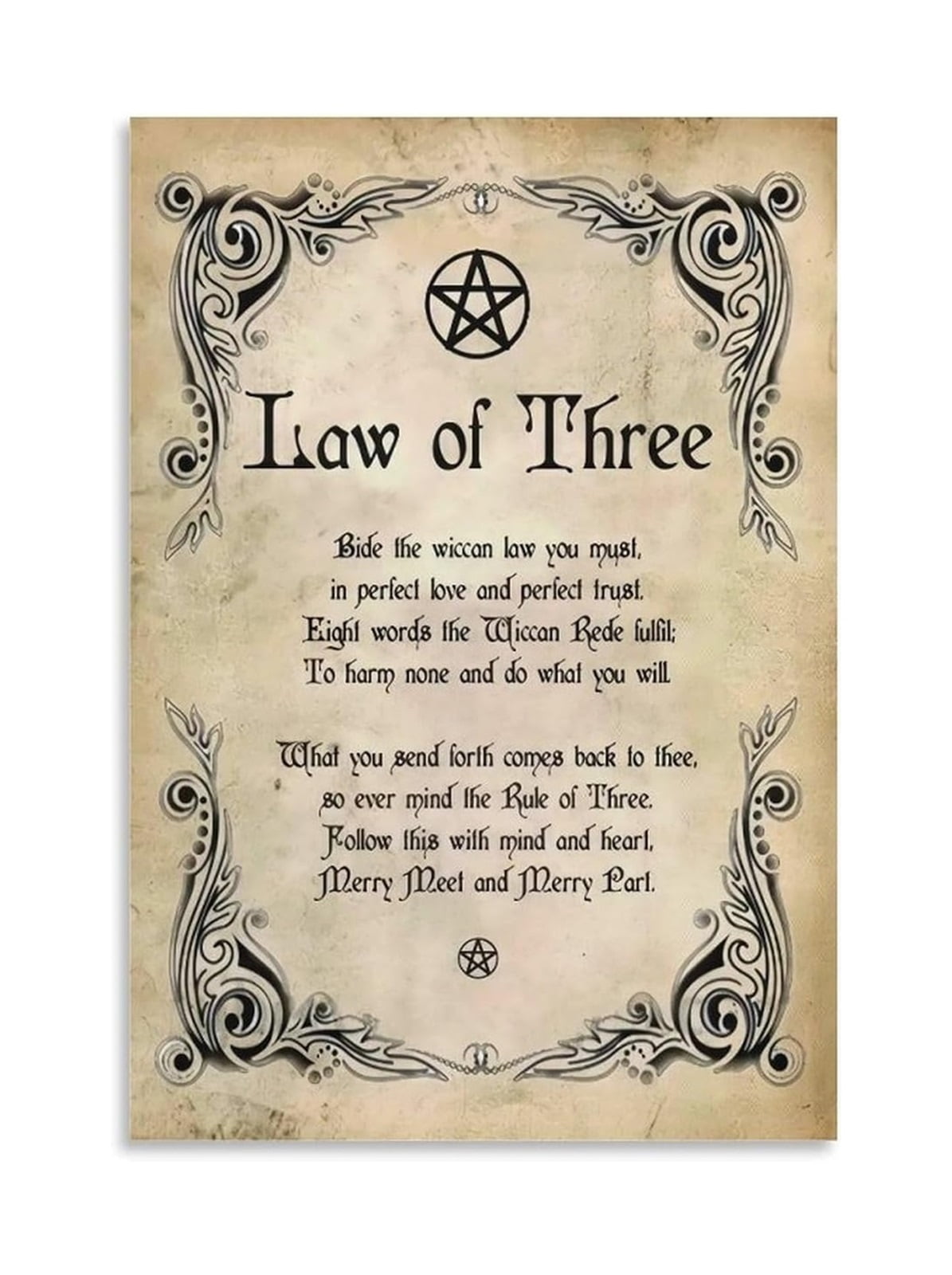 Vintage Spiritual Ethics Poster, Wiccan Rede & Law of Three Art Print ...