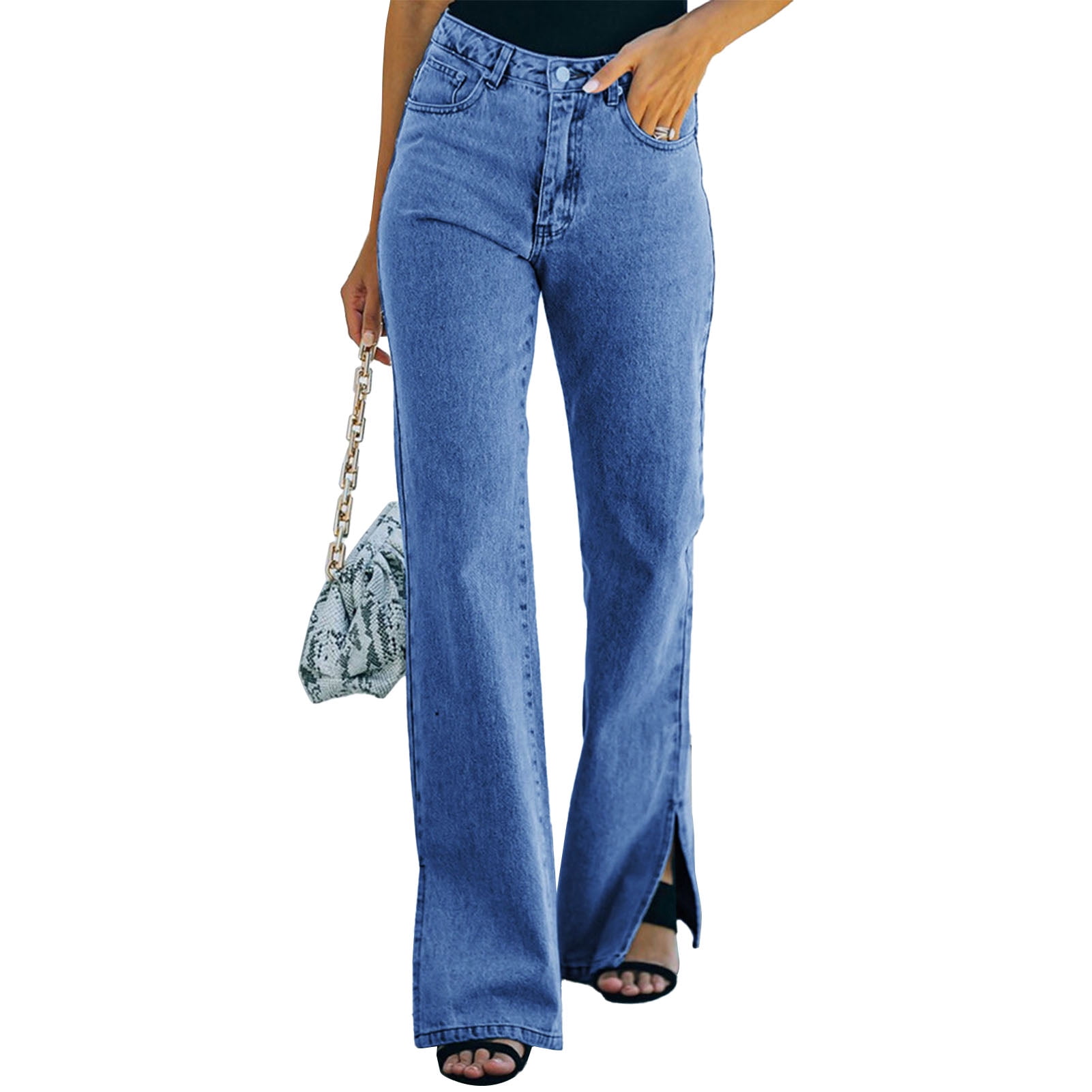 Vintage Split Trousers with Two Pockets Classic Simple Retro Slim Side ...
