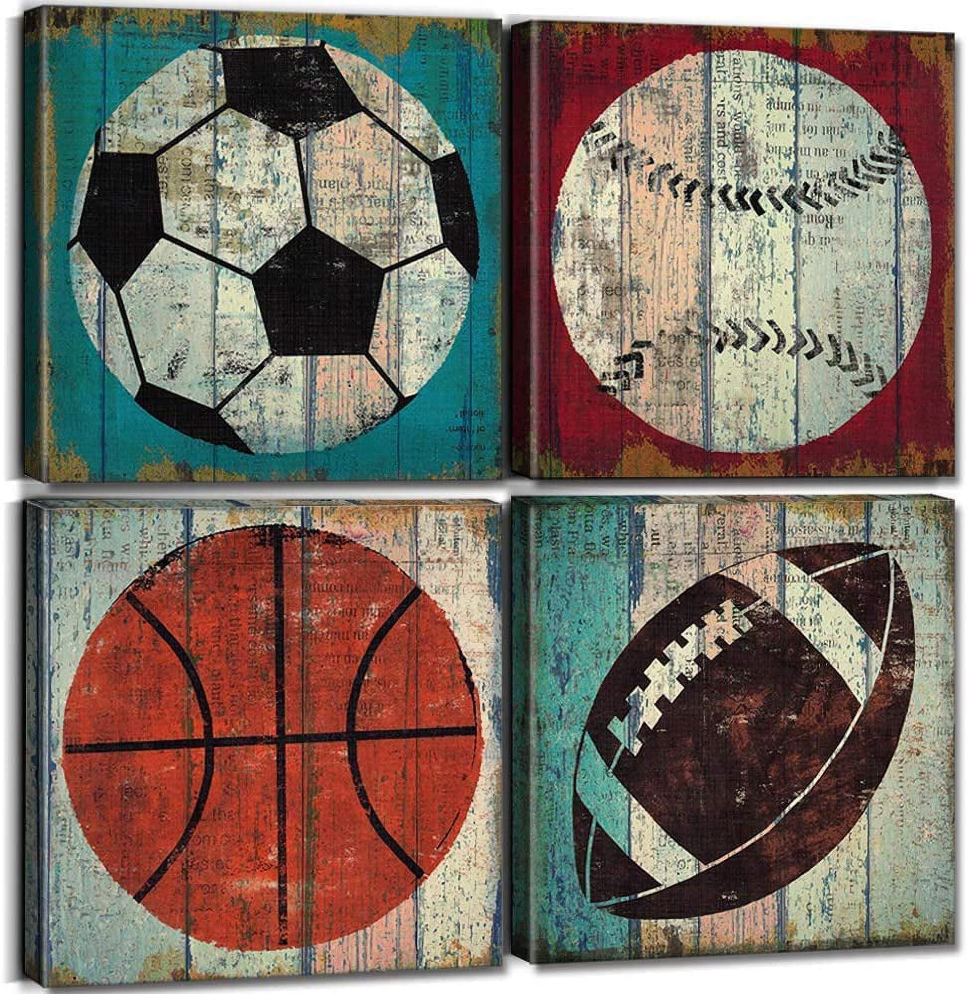 Vintage Sports Wall Art Baseball Soccer Football Basketball Poster for ...