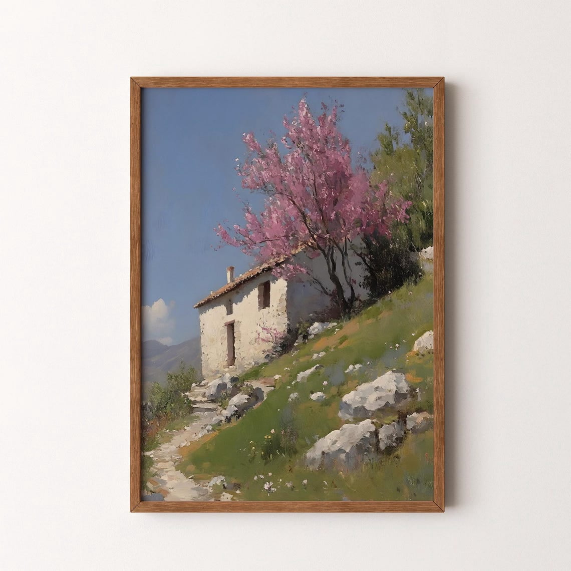 Vintage Spring Countryside Pink Cherry Blossom Bloom Rustic Landscape ...