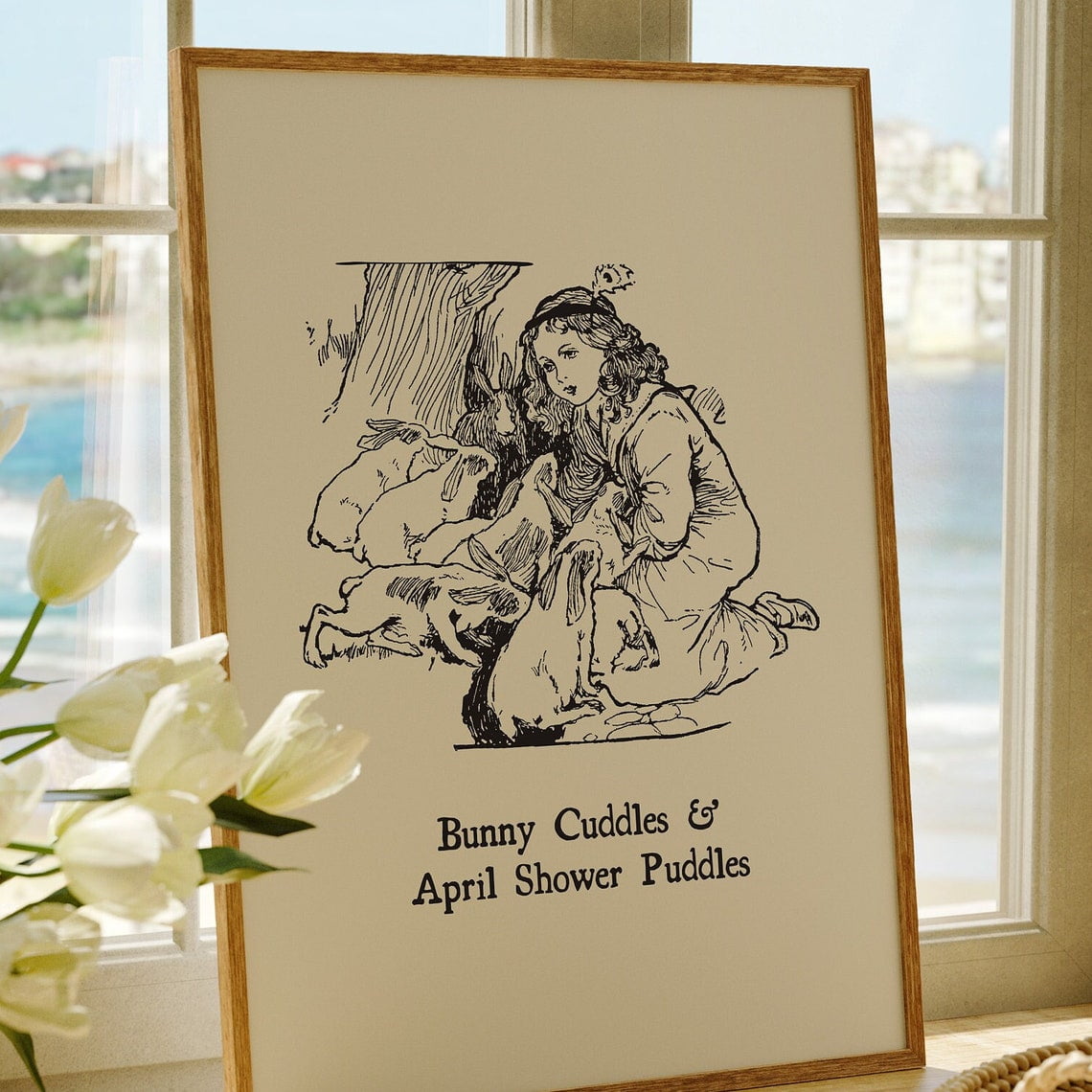 Vintage Spring Drawing Print Storybook Poster Bunny Print Trendy Easter ...