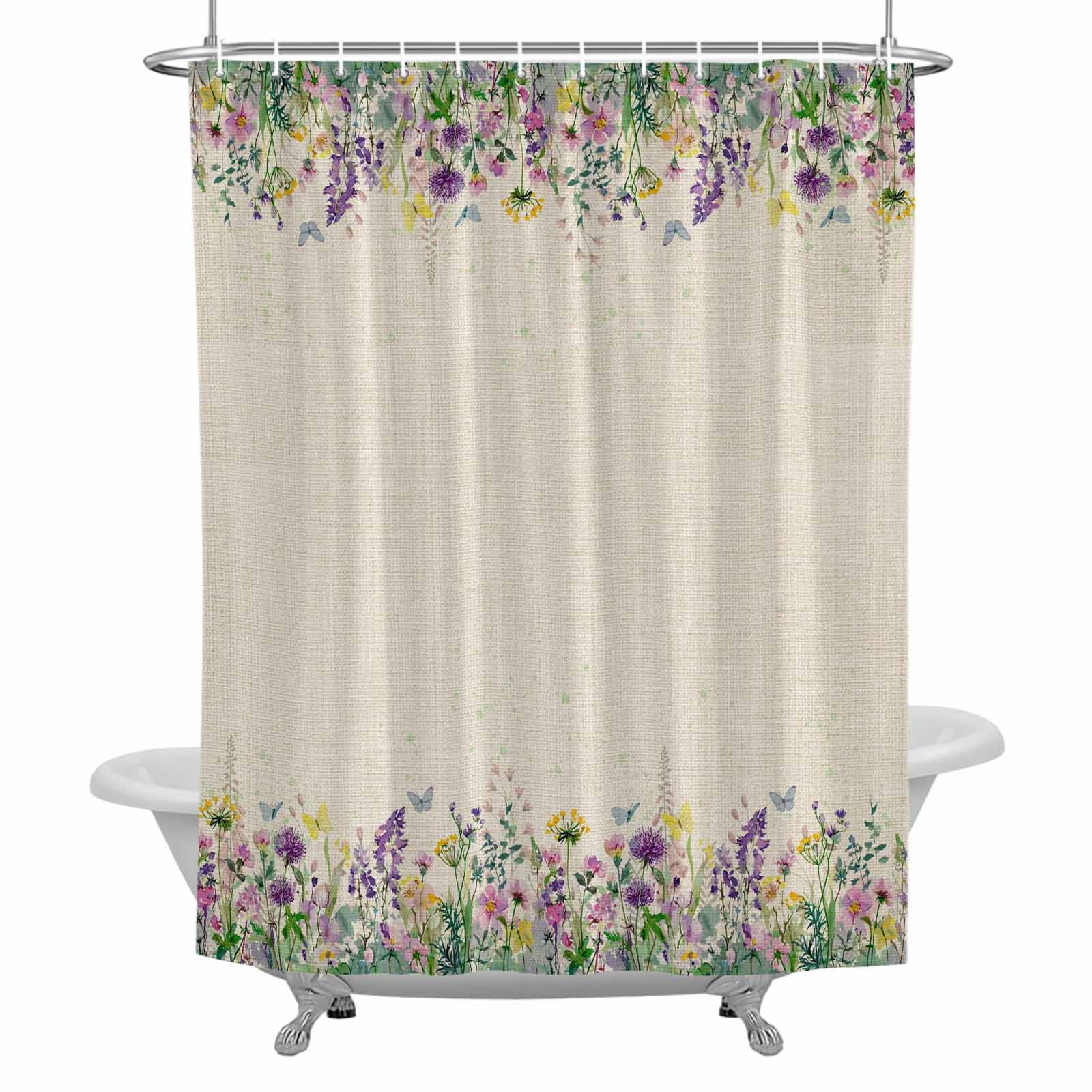 Vintage Spring Floral Shower Curtain for Bathroom, Purple Yellow Flower ...