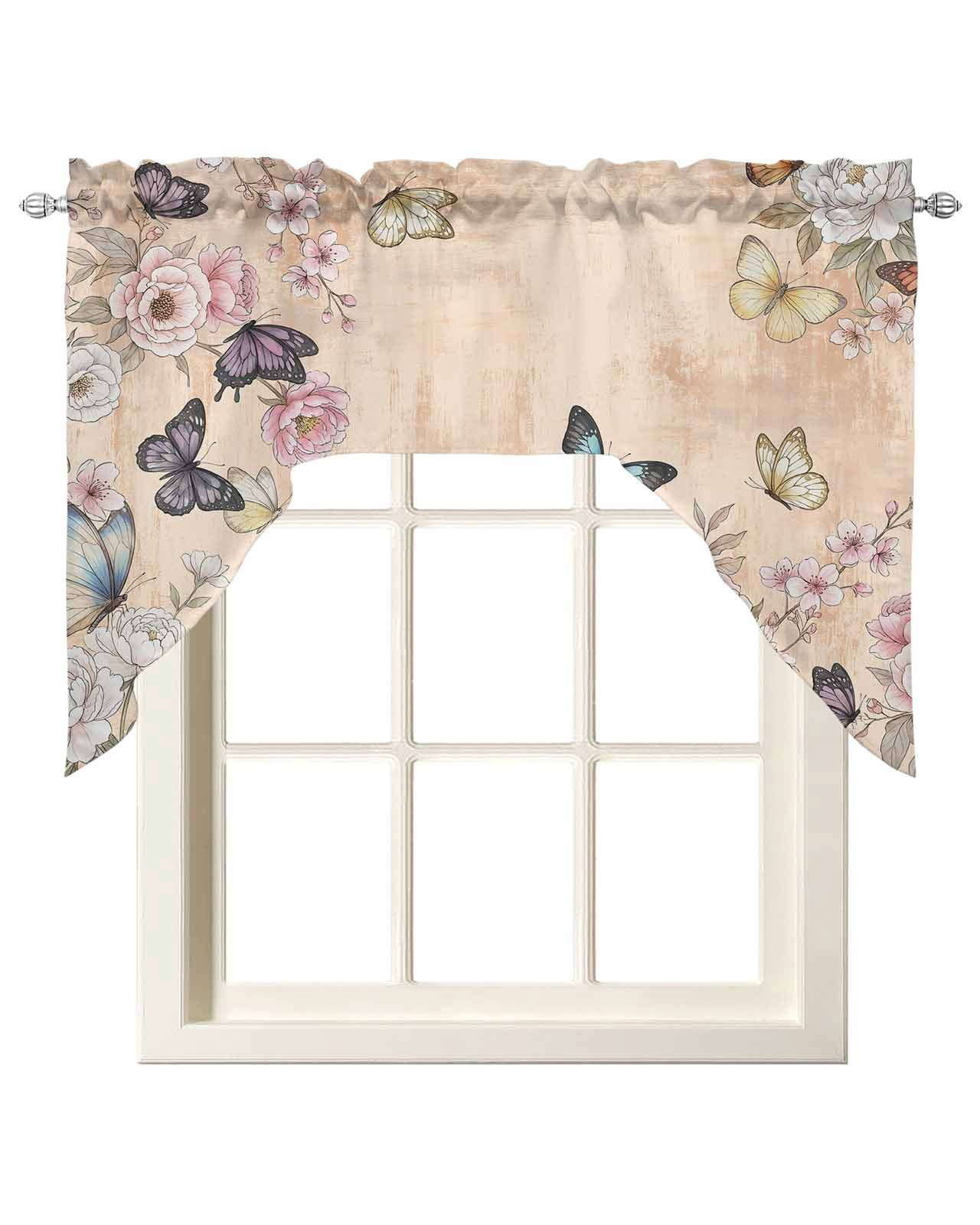 Vintage Spring Floral Swag Valances for Windows, Small Curtains Drapes ...