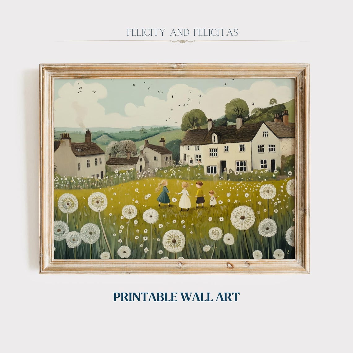 Vintage Spring Landscape Wall Art, Floral Dandelion Art, Spring ...